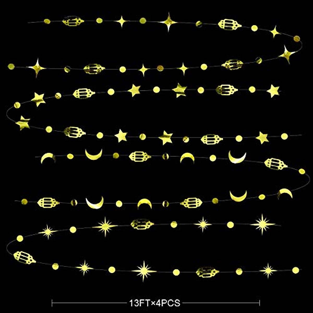 Gold Eid Mubarak Ramadan Decorations Hanging Star Moon Circle Dot Crescent Lamp Garland Streamer Backdrop Banner Decorations for Home Happy Ramadan Lesser Bairam Islam Muslim Wedding Birthday Party