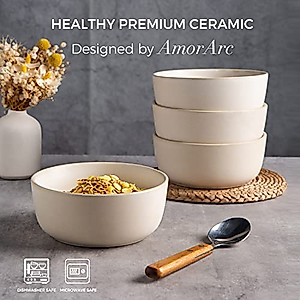 AmorArc Stoneware Cereal Bowls Set of 4, 26oz Soup Bowls Set for Cereal Soup Snacks, Modern Kitchen bowls for Meal, Dishwasher &Microwave Safe, Matte Ivory