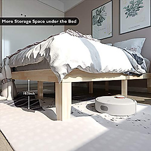 KOMFOTT 14 Inches Wood Platform Bed Frame Queen Size, Solid Wood Mattress Foundation with Rubber Wood Frame, Strong Poplar Wood Slat Support, No Box Spring Needed, Bed Frame (Natural)