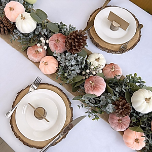 Winlyn 12 Pcs Small Rustic Faux Velvet Pumpkins Decorative Blush Coral Pink Peach Ivory Fabric Pumpkins Foam Pumpkins 3" for Fall Wedding Bbay Shower Thanksgiving Halloween Table Centerpiece Décor