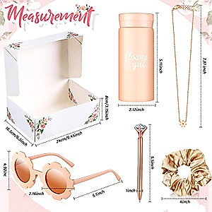 Hanaive 6 Pcs Flower Girl Gifts Flower Girl Proposal Box Set Necklace Round Flower Glasses Water Bottle Diamond Pen Hair Scrunchies Will You Be My Flower Girl Box for Wedding (Pink, Bright Style)