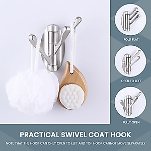 Suyar Brushed Nickel Bathroom Towel Hook, Solid Metal Robe Holder 3 Swivel Foldable Arms, Flexible Rotating Towel Hook for Hanging Coat Clothes, Wall Mounted