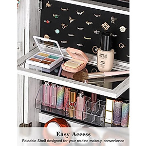 Nicetree 360° Swivel Jewelry Cabinet with Lights, Touch Screen Vanity Mirror, Rotatable Full Length Mirror with Jewelry Storage, Standing Jewelry Armoire Organizer, Foldable Makeup Shelf, White