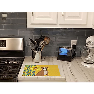 Caroline's Treasures WDK5340LCB Summer Sunflowers Natural Eared Fawn Boxer Glass Cutting Board Large Decorative Tempered Glass Kitchen Cutting and Serving Board Large Size Chopping Board