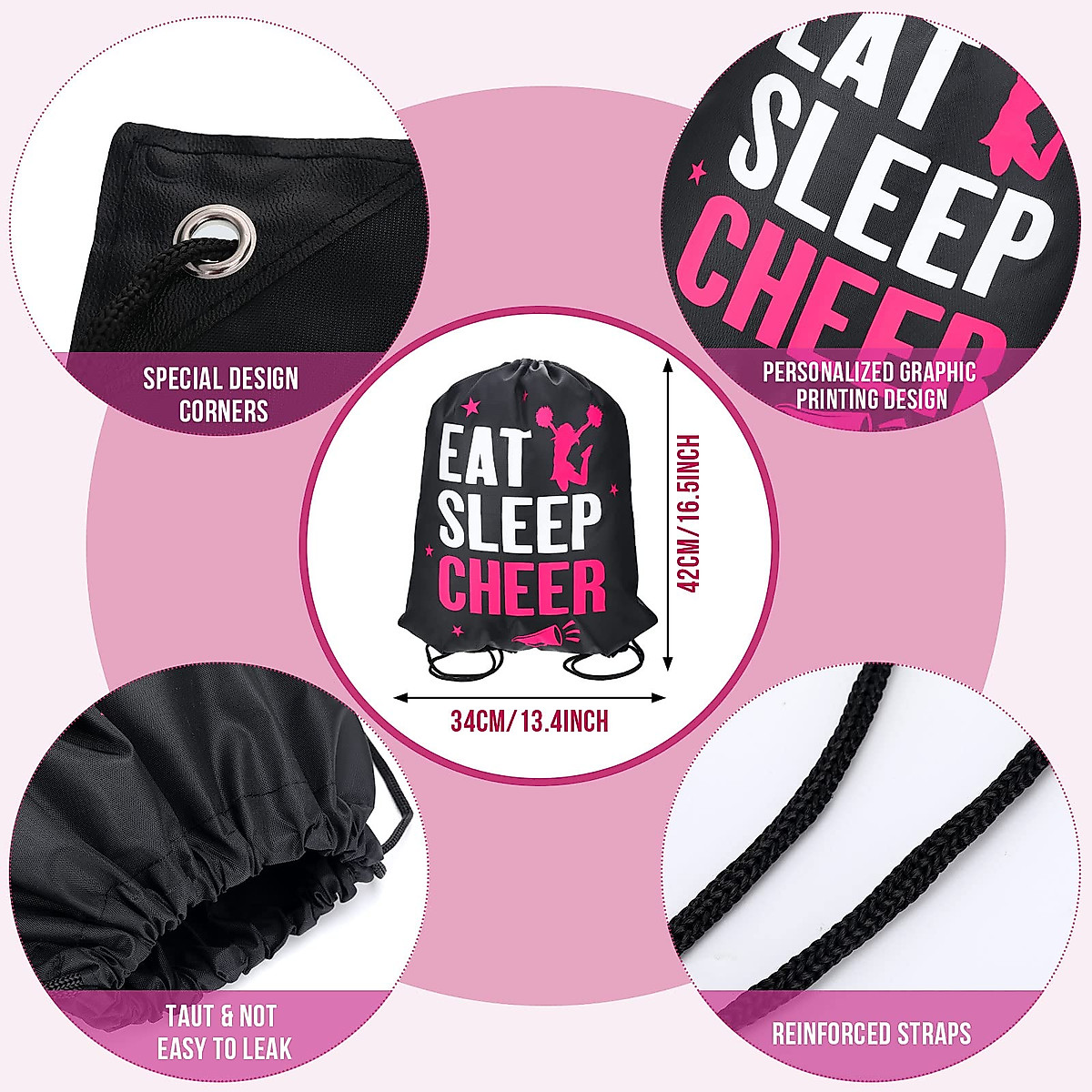 Eccliy 10 Pcs Cheerleaders Drawstring Backpack Bulk Cheer Drawstring Gym Bags Eat Sleep Cheer Gift Bags for Youth Sport Team(Popular Pattern)