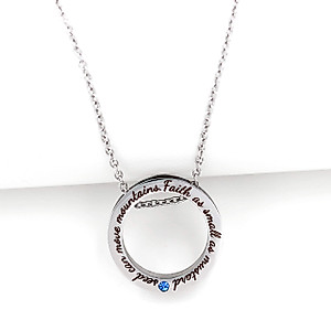 Uloveido Stainless Steel Circle Round Ring Necklace Christian Jewelry Engraved Faith As Small As A Mustard Seed Can Move Mountains Y958 (Heart Seed)