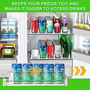 KUUKIKV Drink Organizer for Fridge, Upgraded Soda Can Dispenser for Refrigerator, Automatic Pusher Glide and Adjustable Width Can Organizer for Refrigerator - Holds up to 25 Cans (5 Rows White)