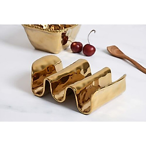 Pampa Bay Titanium-Plated Porcelain Taco Holder, 7.5 Inch, Gold Tone, Oven, Freezer, Dishwasher Safe