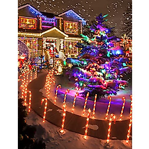 COOLWUFAN 28" Christmas Candy Cane Pathway Markers, Set of 12 Pack Christmas Outdoor Decorations Pathway Lights with 72 Warm Lights for Christmas Holiday Party Walkway Patio Garden Yard Lawn Decor