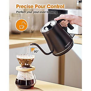 Ulalov Electric Gooseneck Kettle Ultra Fast Boiling Hot Water Kettle 100% Stainless Steel for Pour-over Coffee & Tea, Leak-Proof Design, Auto Shutoff Anti-dry Protection, 1200W-0.8L, Matte Black