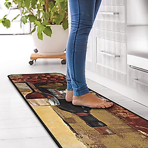 OUXIOAZ Wine Kitchen Rugs and Mats [2 PCS], Non Skid Washable Absorbent Microfiber Kitchen Mat for Doormat Bathroom Runner Set (17"x47"+17"x30", Wine)