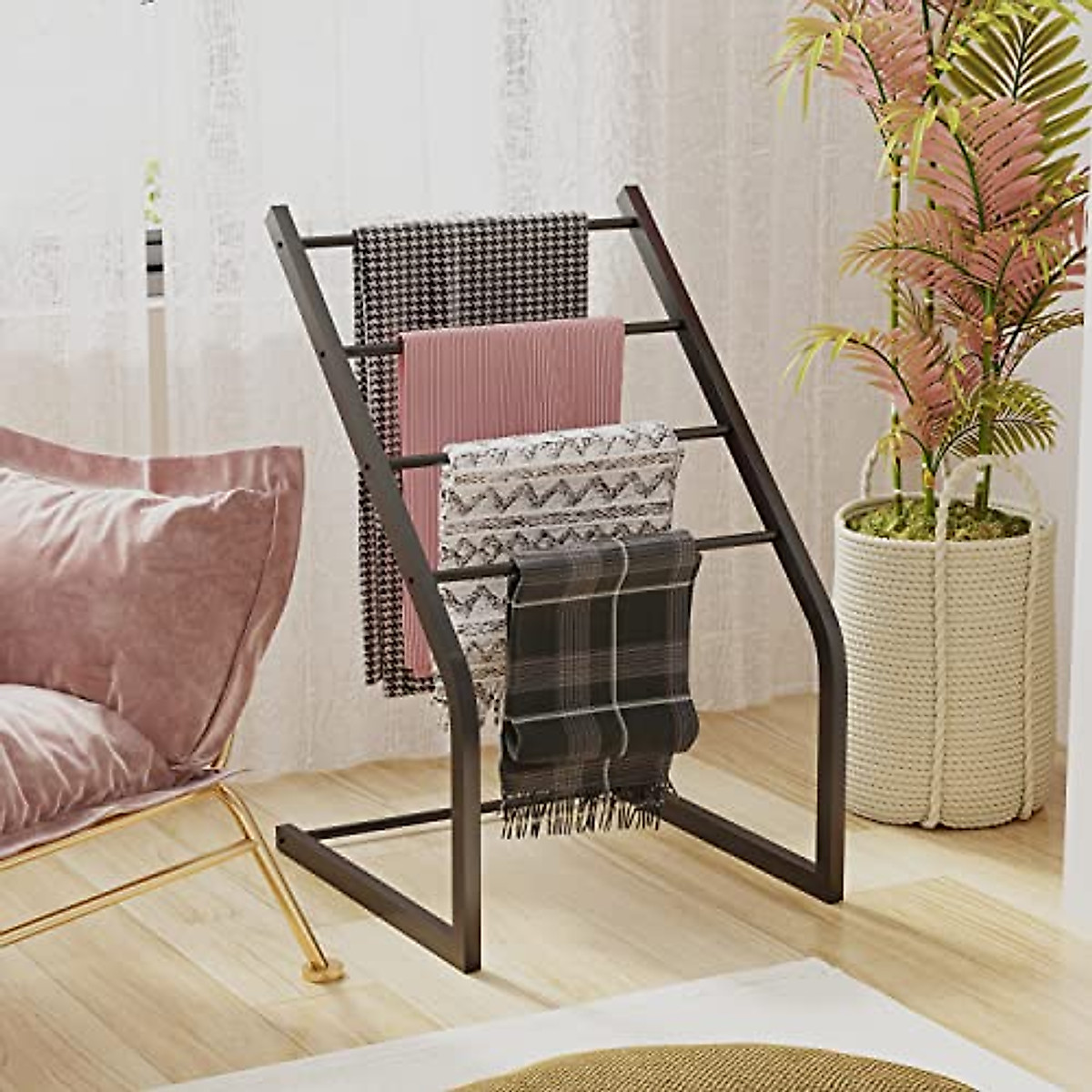 Honiter Towel Racks for Bathroom, 4 Tier Free Standing Towel Rack, Black Metal Towel Holder Stand for Blanket Rack, Bathroom Accessories Organizer for Bath Storage & Hand Towels, Next to Tub or Shower