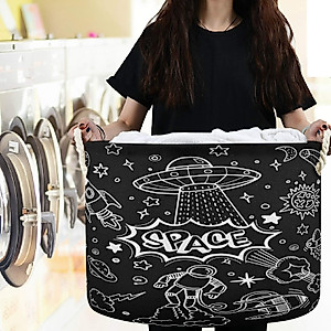 visesunny Collapsible Large Capacity Basket Astronaut Space Planet Star Clothes Toy Storage Hamper with Durable Cotton Handles Home Organizer Solution for Bathroom, Bedroom, Nursery, Laundry,Closet