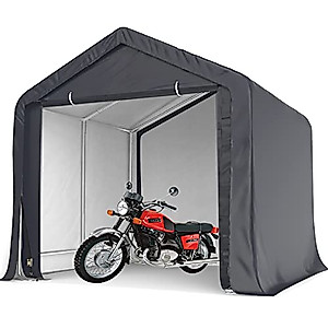 Quictent 8x8 ft Outdoor Storage Shed Portable Garage Shelter Storage Shelter Outdoor Shed for Patio Furniture, Lawn Mower, and Bike Storage-Dark Gray