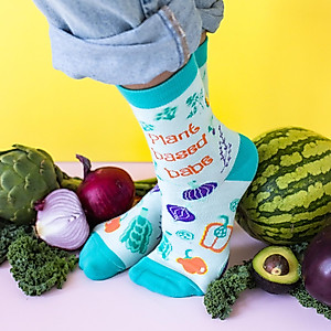 Lavley Funny Novelty Socks for Women - Unisex One Size Fits Most - Gifts for Her, Moms, Grandmas and More (US, Alpha, One Size, Regular, Regular, Plant-based Babe)