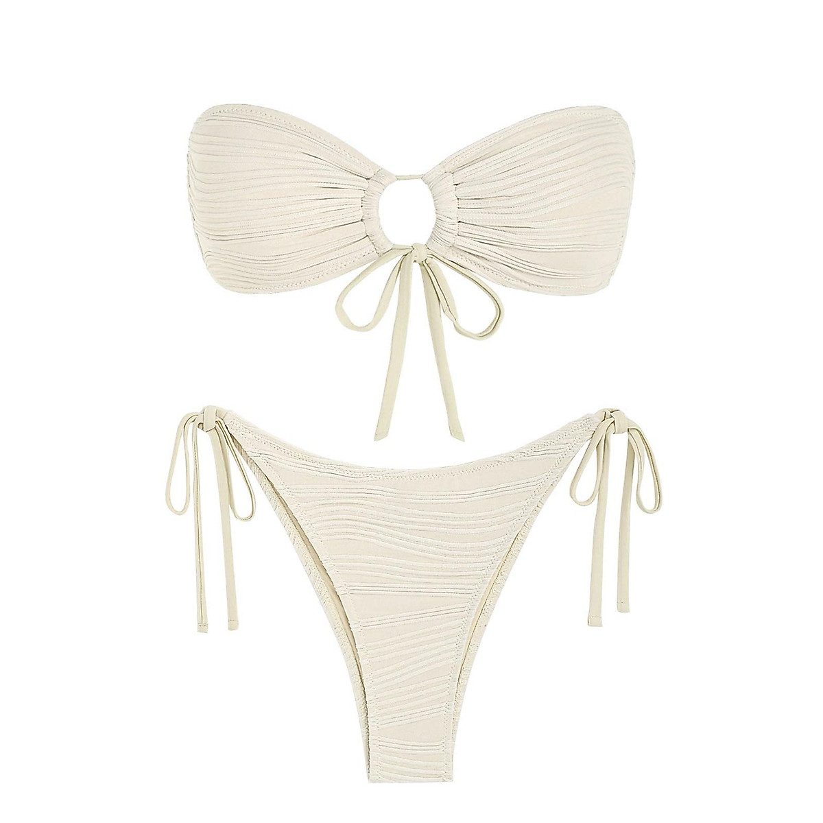 ZAFUL Women's Bandeau Bikini Set Tie Side Swimwear O Ring Cinched Strapless Swimsuit Halter Two Piece Bathing Suit