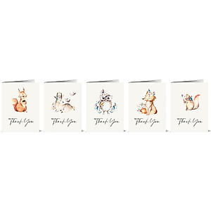 the lazy panda card company 20 x Watercolor Animal Thank You Cards with Envelopes