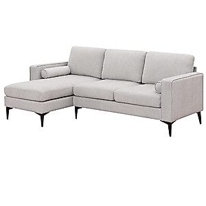 Merax 86" Convertible, Modern Chenille Fabric, L-Shaped Couch 3-Seat Sofa Sectional with Reversible Chaise (2 Pillows), Combo, Beige