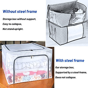 PENGFULL 2 Pack PVC Clear Window Storage Bins,Large Foldable Storage Bins Boxes with Steel Frame, Stackable Container Organizer Set with Carrying Handles,2 Clear Windows,Front Window Take Out, 66L