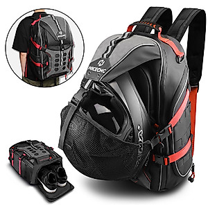 NICECNC Motorcycle Helmet Backpack 35L Large Capacity Motorcycle Helmet Bag, Universal Motorcycle Riding Backpacks for Men Motorcycle Lugguge Storage Bag with Hidden Helmet Net, Red