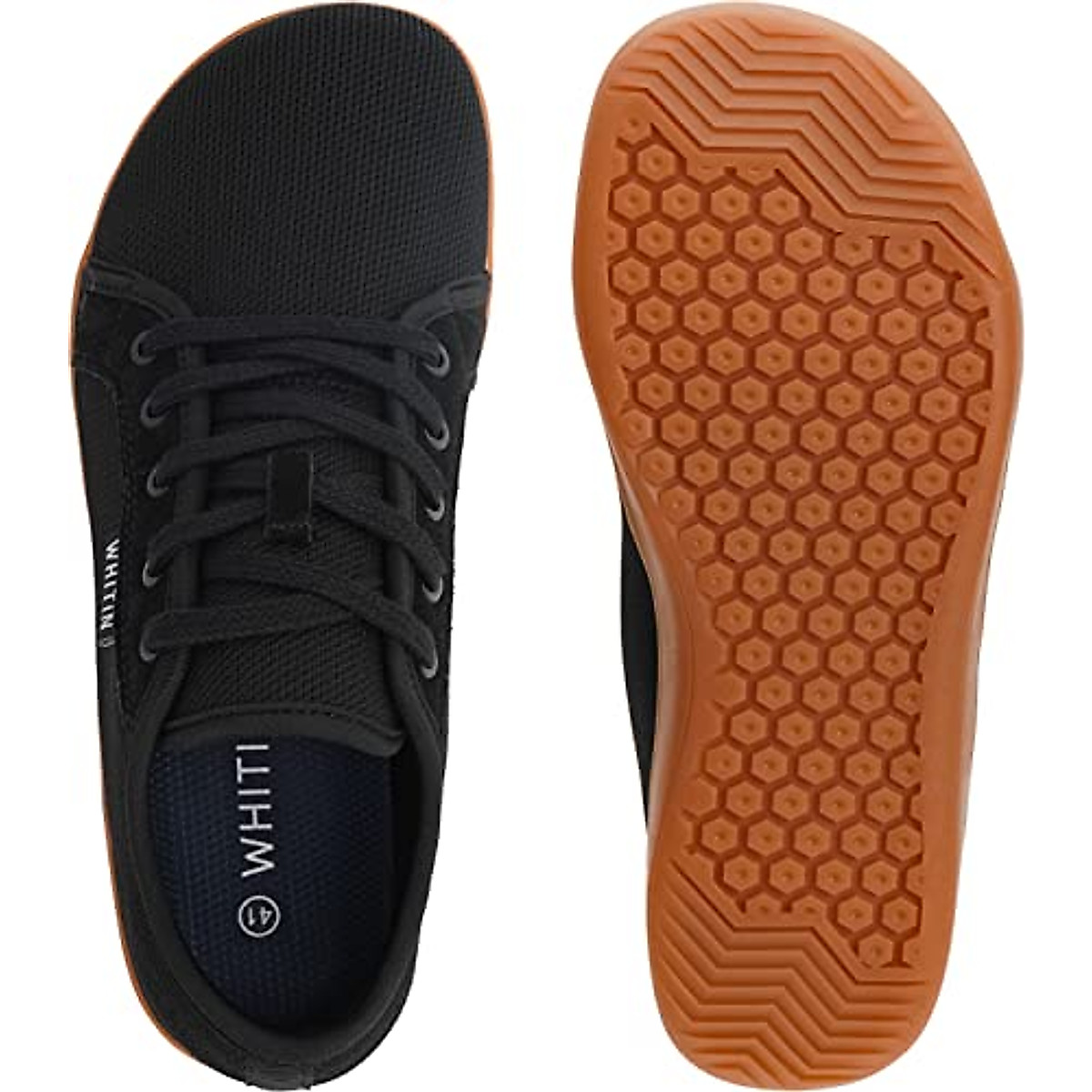 WHITIN Men's Fashion Barefoot Sneakers Zero Drop Sole Minimus Casual W81 Size 8W Minimalist Tennis Shoes Fashion Walking Workout Gym Black Gum 41