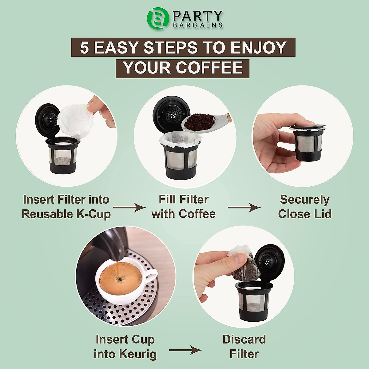 PARTY BARGAINS 300 Paper Coffee Filters - White Classic Design Single-Use Coffee Filter Compatible with Keurig 1.0 & 2.0, Perfect Size and Quantity