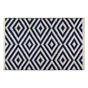 DII Indoor Braided Cotton Area Rug, Handloomed Yarn Dyed Woven, Reversible, 20x31.5, Navy Diamond