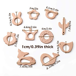 Baby Natural Wooden Teether Toy Wood Pendant Animals Bulk Safe and Satisfying Toy, Bunny Whale Bird Bear Crown Shell Flower Cactus Doughnut Deer