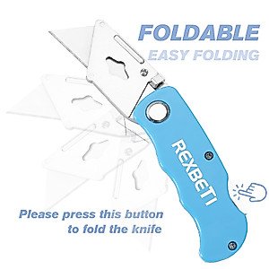 REXBETI 4-Pack Folding Utility Knife Quick-change SK5 Box Cutter for Cartons, Cardboard and Boxes, Back-lock Mechanism with 10 Extra Blades