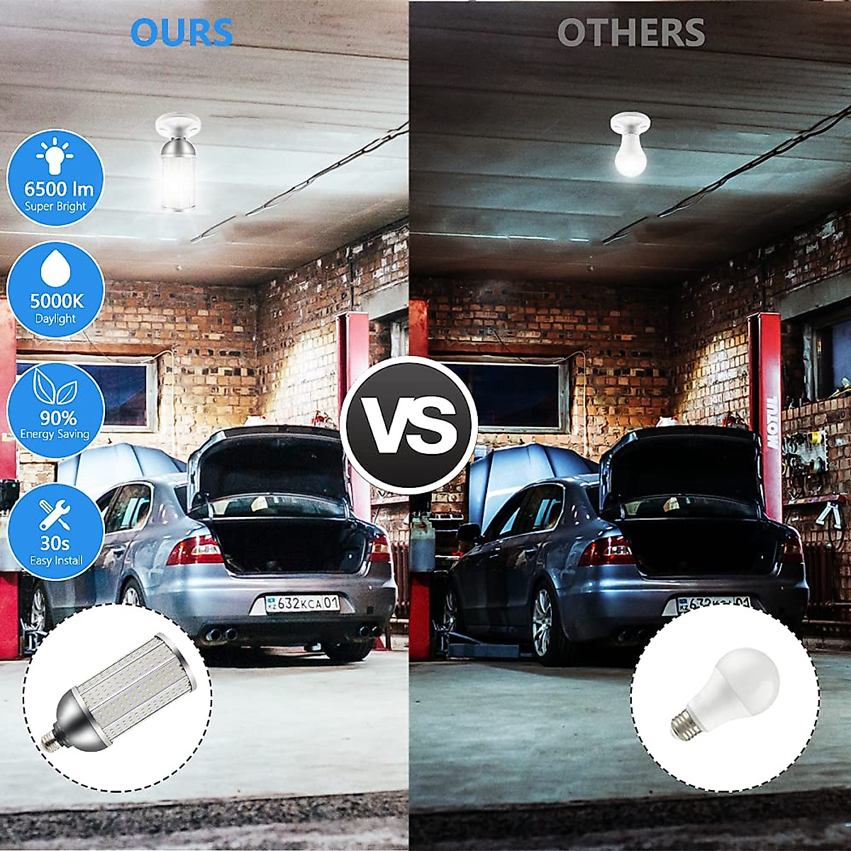 Intpro LED Light Bulb Garage Light Corn Bulb Super Bright Cob Light 60W 7000lm E26 Daylight 5000K 550W Equivalent 2Pack for Indoor Garage Light Basement Barn High Bay