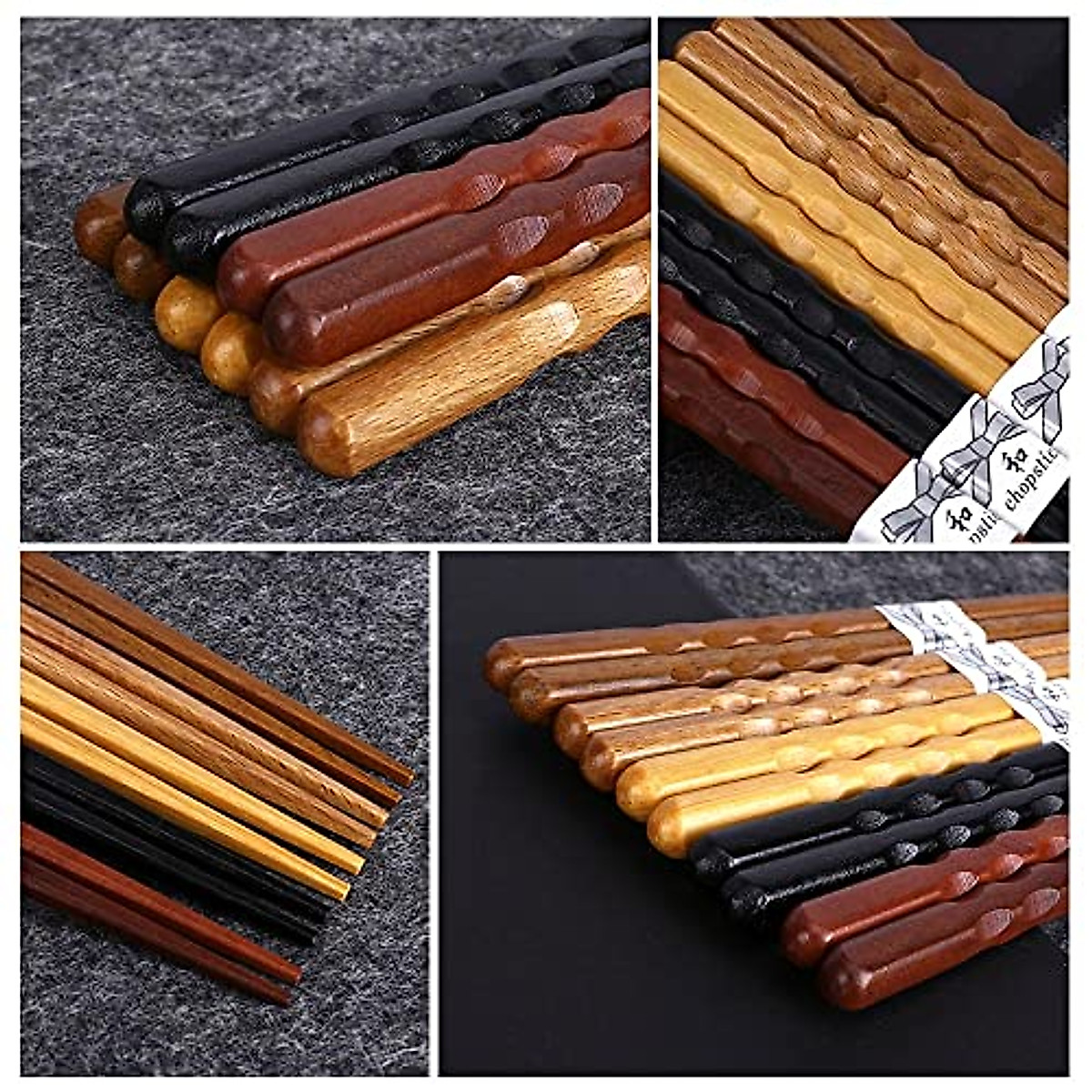 MFJUNS 5-Pairs Reusable Set of Chopsticks, Natural Wood Chopstick and Minimalism Japanese Chopsticks Non-slip Design 8.8 Inch/22.5cm Gift Set