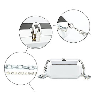 GripIt Mirror Acrylic Bag Box Small Silver Clutch Purses for Women Evening Handbag Crossbody Purses with Chains Party Bag