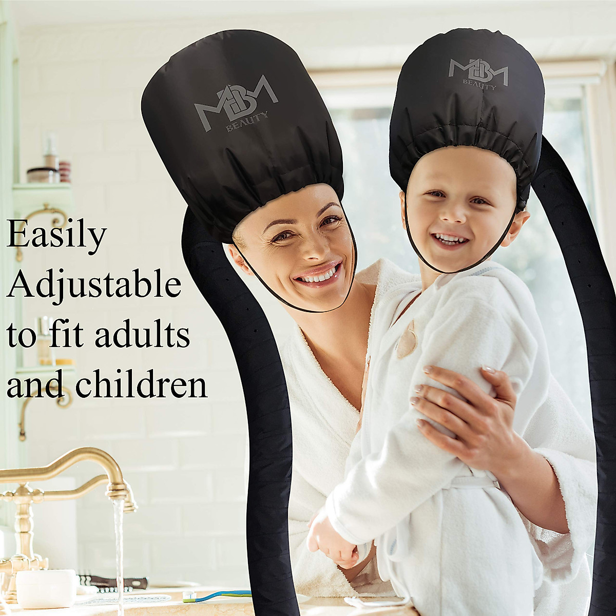 Bonnet Hair Dryer Attachment-W/ 10 Silicone Hair Curlers-Extra Large Adjustable Soft Hooded Hair Dryer Bonnet With Extra Long Hose For Drying,Styling,Curling&Deep Conditioning Fits All Head&Hair Sizes