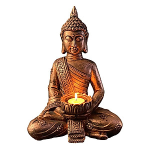 Fenteer Buddha Statue Home Decor Resin Tealight Holder Buddha Figures Room Decor Buddha Candle Holder Garden Sculpture - B