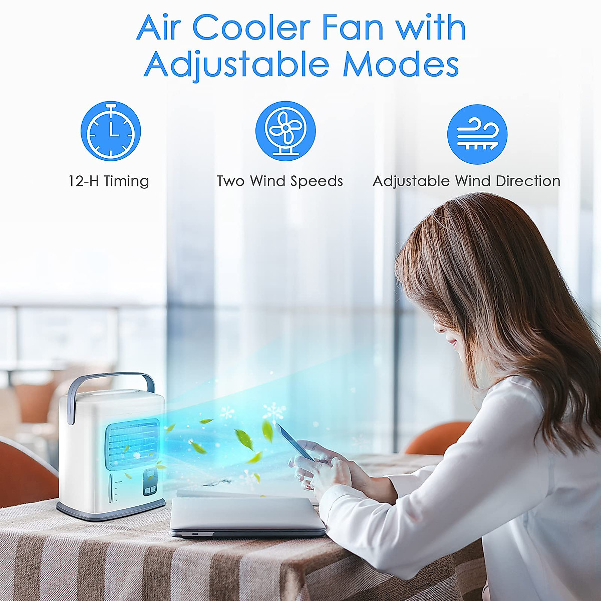 3 in 1 Personal Air Conditioner Fan for Office - Mini Portable AC Evaporative Air Cooler Fan w/Auto Timer, Adjustable Wind Direction, 18 Oz Large Water Tank, Low Noise, Ideal for Small Room Indoor