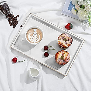 Shinowa Ceramic Vanity Tray, Bathroom Counter Tray Marble Finish Perfume Tray Rectangle Decorative Tray for Vanity Dresser Bathroom Countertop Living Room Kitchen, Large Size - Marble White