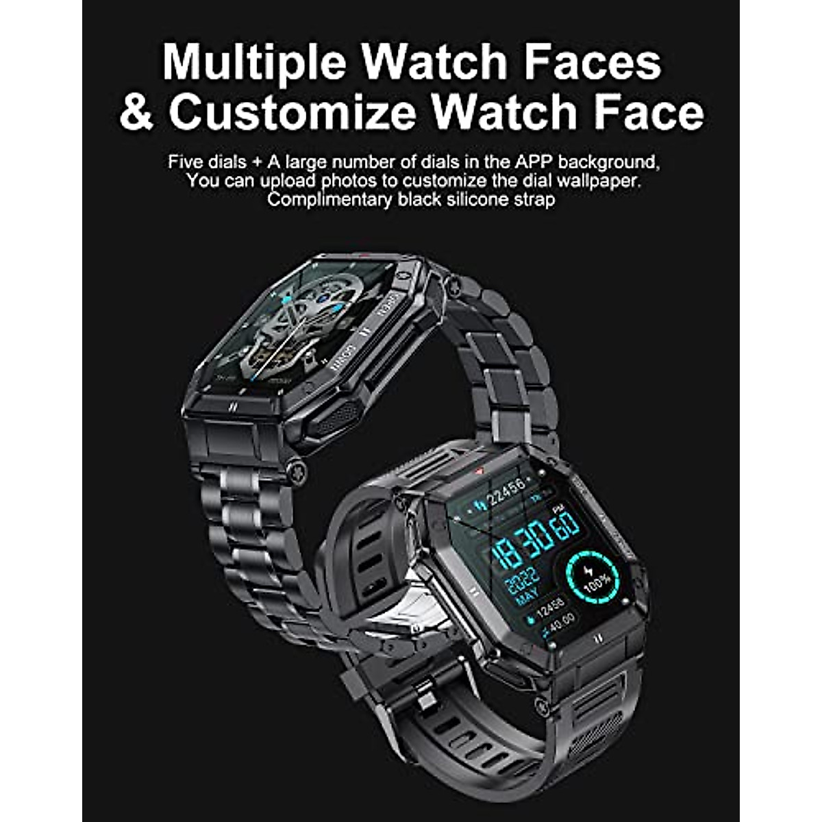 LIGE Military Smart Watch for Men Bluetooth Call(Answer/Make Call), 1.85'' HD Tactical Smartwatch with Heart Rate/Sleep/SpO2 Monitor, IP67 Waterproof Fitness Tracker for Android iOS Stainless Steel