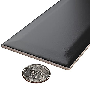 Merola Tile Crown Heights Beveled Matte Black 3" x 6" Ceramic Wall Tile
