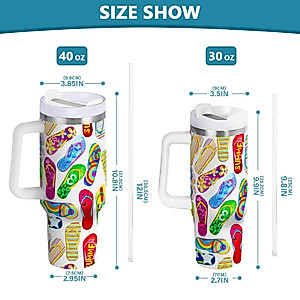 Emelivor Colorful Flip Flops 30 oz Tumbler with Lid and Straw Insulated Tumblers with Handle Leak Proof Travel Coffee Mug Water Cup Bottles for Men Women Sports Gym