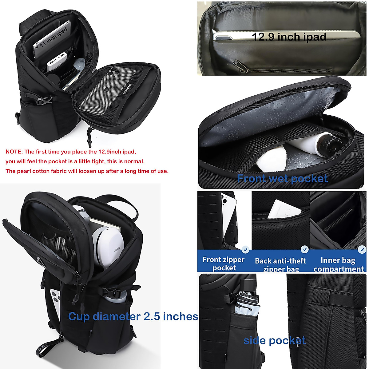 OZUKO Tactical Sling Bag Waterproof and Lightweight, Crossbody Shoulder and Chest Bag for Ipad pro 12.9 inch,Perfect for Outdoor Hiking Travel Camping Cycling