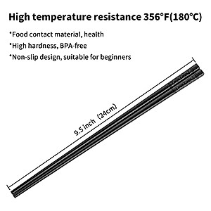 Kirecoo 10 Pairs Fiberglass Chopsticks Reusable, Non-Slip Chopsticks, Japanese Style Chopstick, Black Chop Sticks Pack Reusable Dishwasher Safe, 9 1/2 Inches