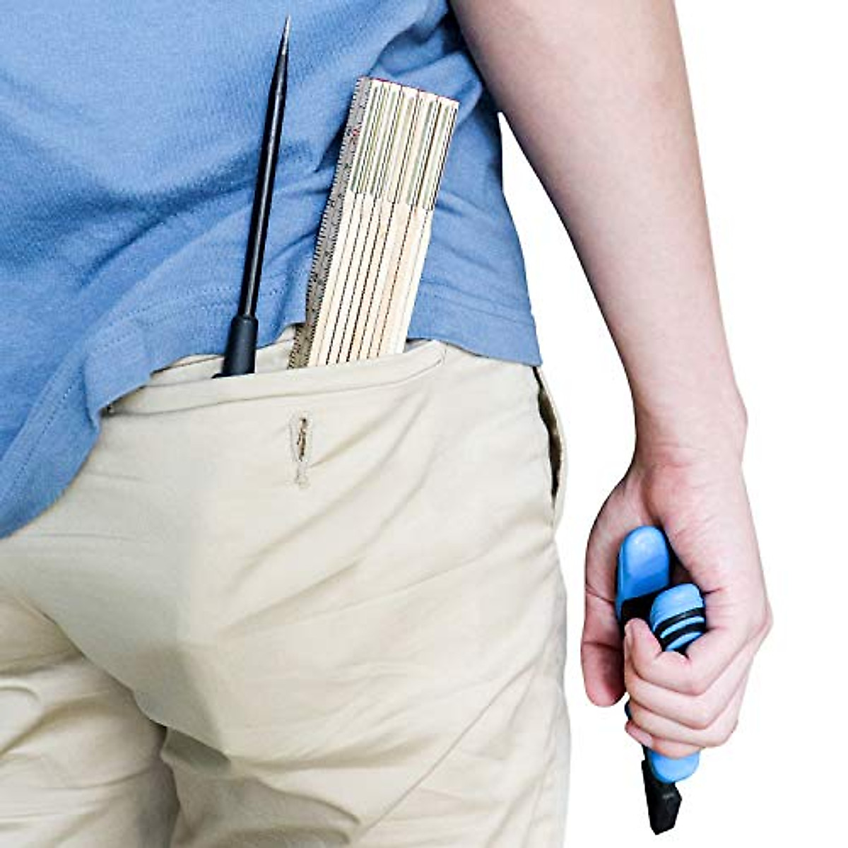 QWORK Folding Wood Rule, 6 FT 6 Inch Foldable Ruler with US and Metric Measurements for Carpenters