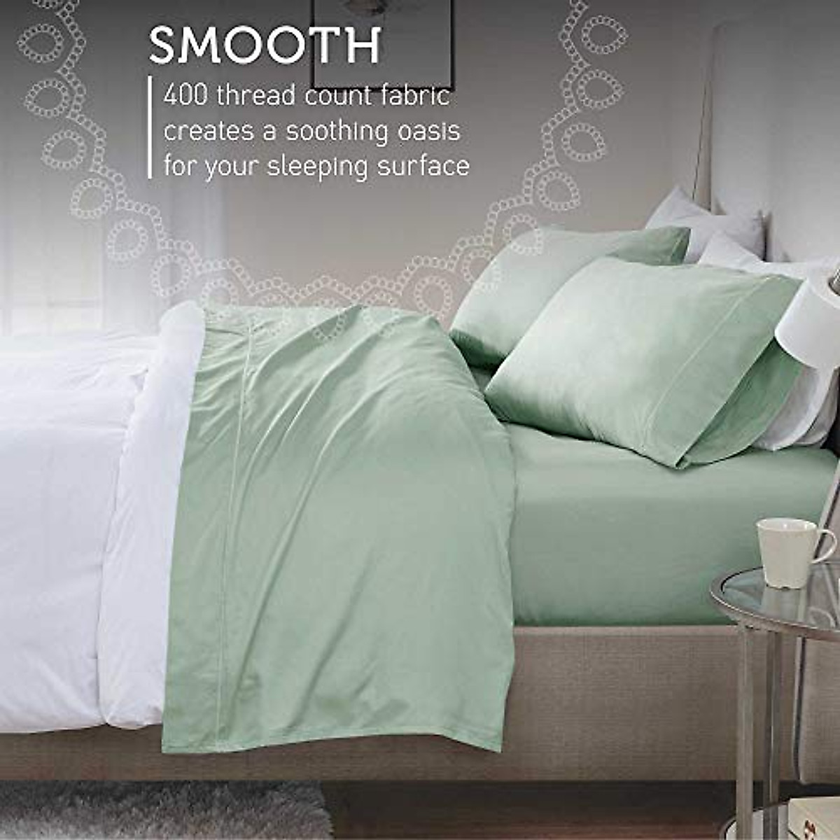 Hyde Lane 400 Thread Count 100% Cotton Queen Size Sheet Set, Cotton Sateen Sheets with Deep Pockets Fits Mattress Up to 14" Deep, Ultra Soft Thick Hotel Luxury Bed Bedding – 4 Piece Sea Foam