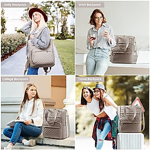 LOVEVOOK Laptop Backpack for Women 17 inch,Diamond Quilted Convertible Backpack Tote Laptop Computer Work Bag,Cute Womens Travel Backpack Purse College Teacher Carry on Back pack with USB Port,Nude