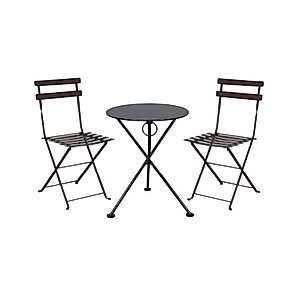 Mobel Designhaus French Café Bistro Folding Side Chair, Jet Black Frame, Steel Metal Slats (Pack of 2)
