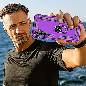 Samsung Galaxy A14 5G Case with Screen Protector [2 Pack], [Military Grade] 16ft. Drop Tested Shockproof Phone Cover with Ring Magnetic Kickstand for Samsung Galaxy A14 5G, Purple