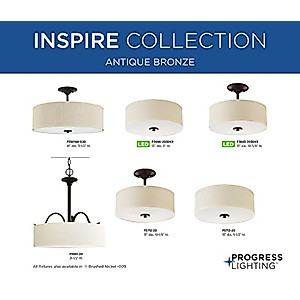 Progress Lighting P3712-20 Inspire Close-to-Ceiling, 13” diameter|10-1/8” height, Off-White Linen shade, Antique Bronze