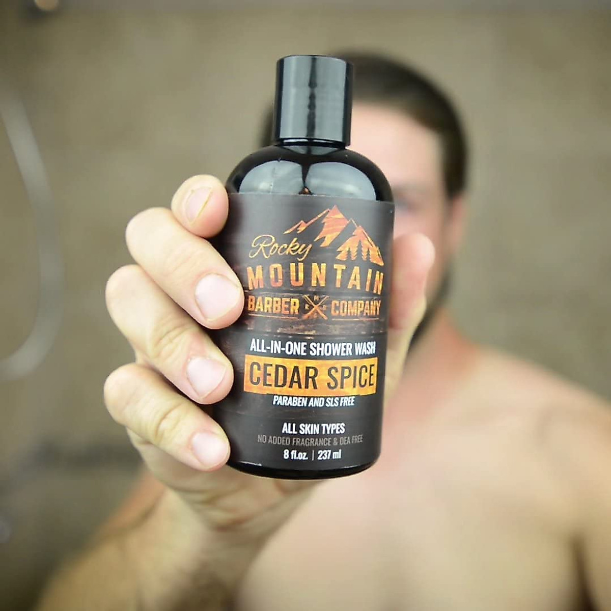 Rocky Mountain Barber Company Cedar Spice All-In-One Body Wash – Shampoo, Body Wash, Conditioner, Face Wash & Beard Wash with Essential Oils - 8 oz