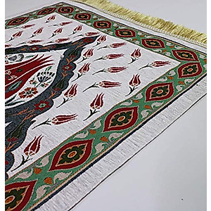 Modefa Prayer Mat | Luxury Woven Chenille Janamaz Sajadah | New Muslim Convert Revert Gift Set | Free Quran + Tesbih Beads | Turkish Tulip Red