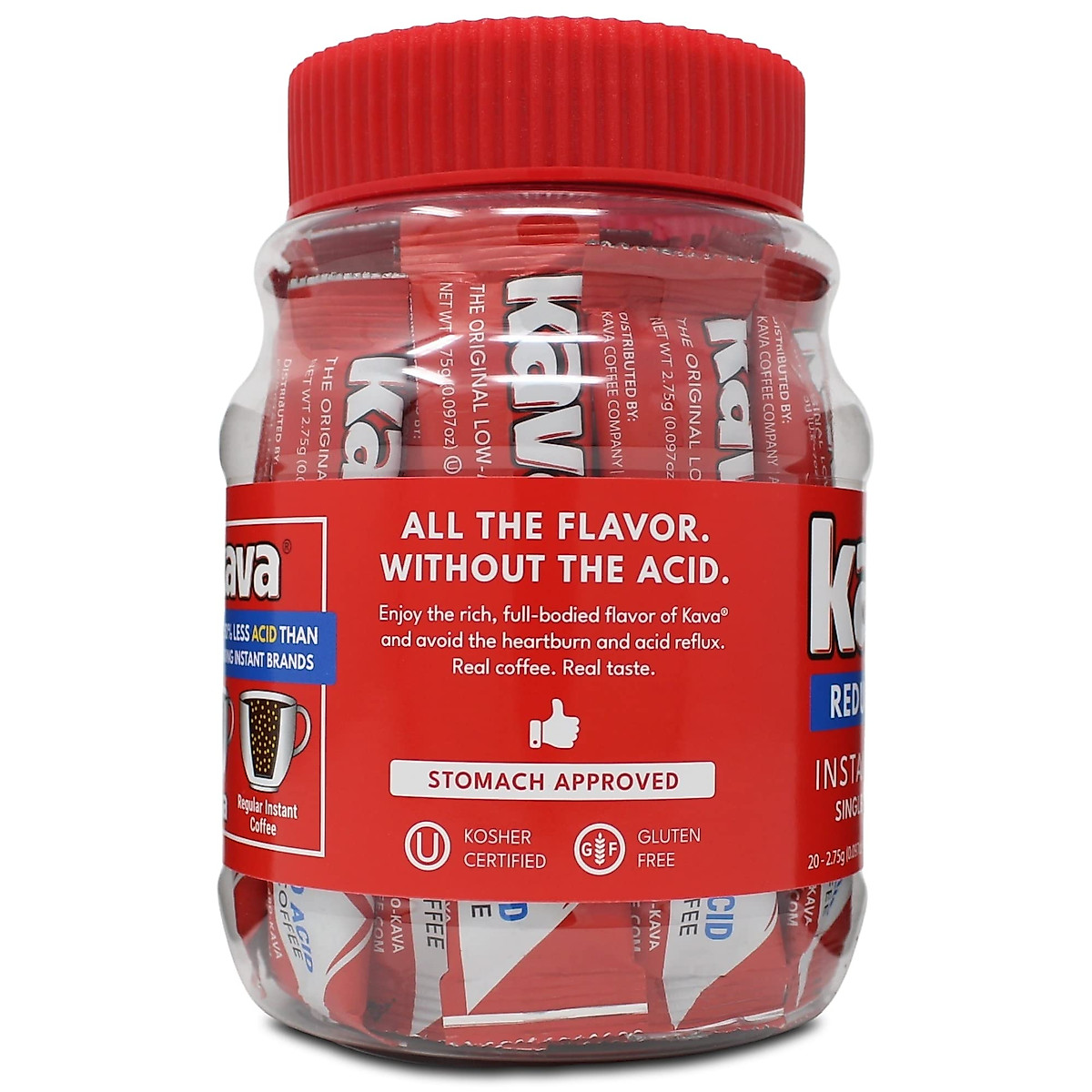 Kava Low Acid Instant Coffee Single Serve Stick Packets, 20 Count